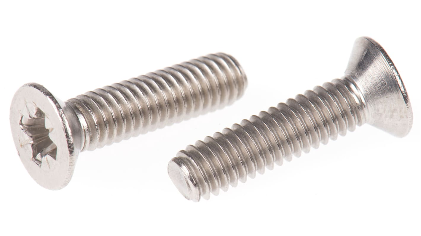 RS PRO Pozi Countersunk A2 304 Stainless Steel Machine Screws DIN 965, M4x16mm | RS