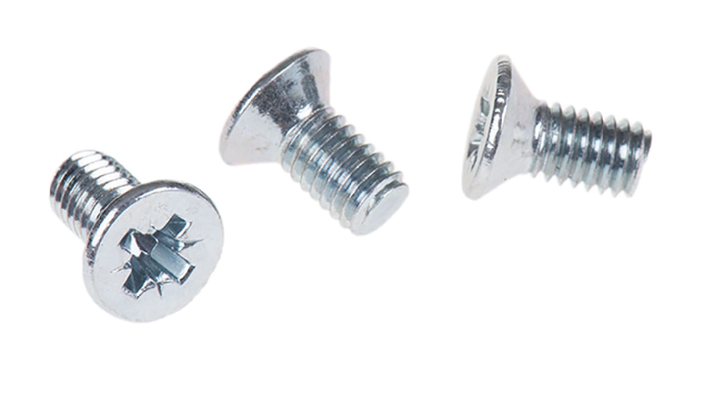 RS PRO Pozidriv Countersunk Steel Machine Screws DIN 965Z, M6x12mm | RS