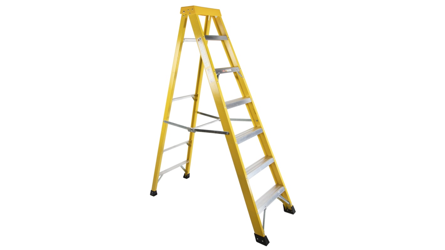 RS PRO Fibreglass 7 steps Step Ladder, 1.9m platform height | RS