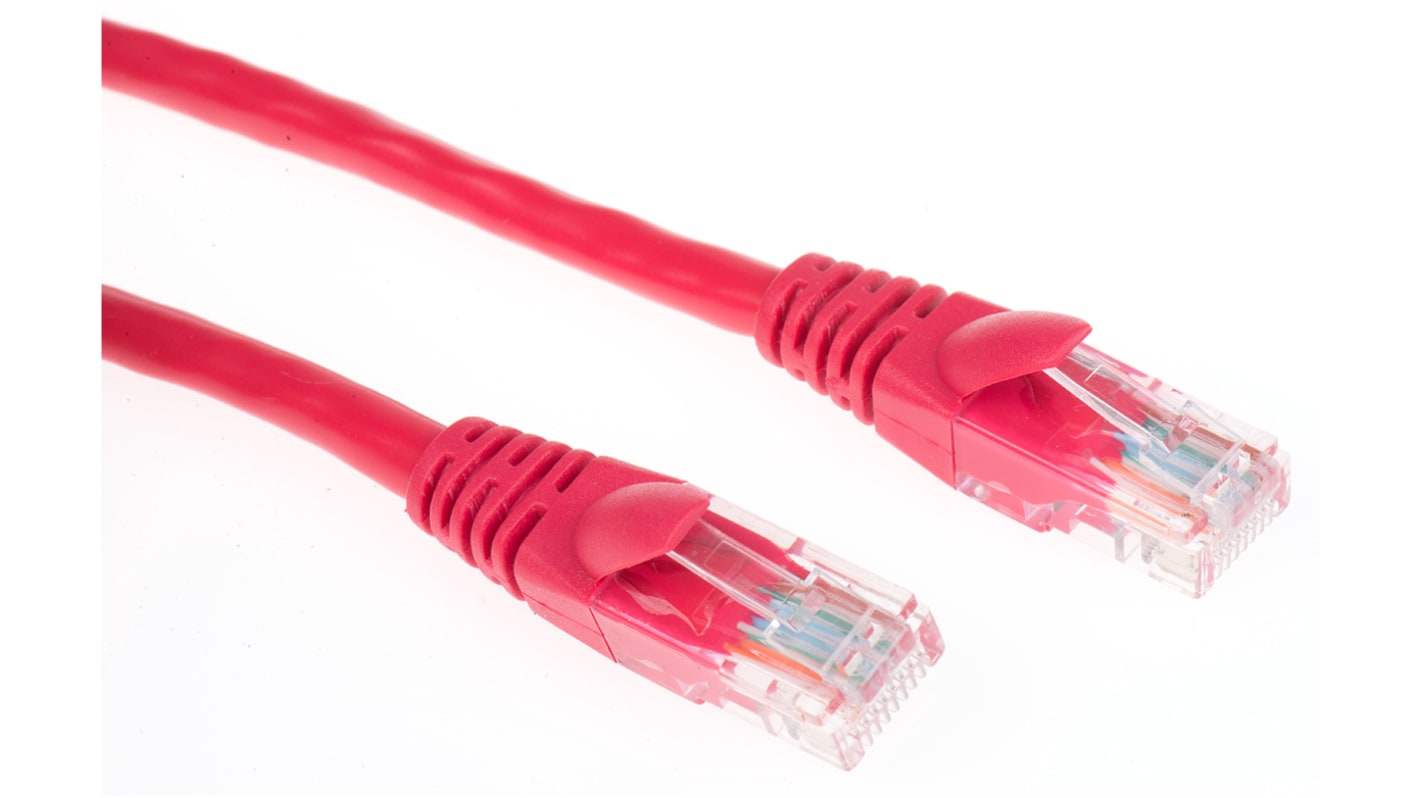 RS PRO Cat5e Male RJ45 to Male RJ45 Ethernet Cable, U/UTP, Red PVC ...