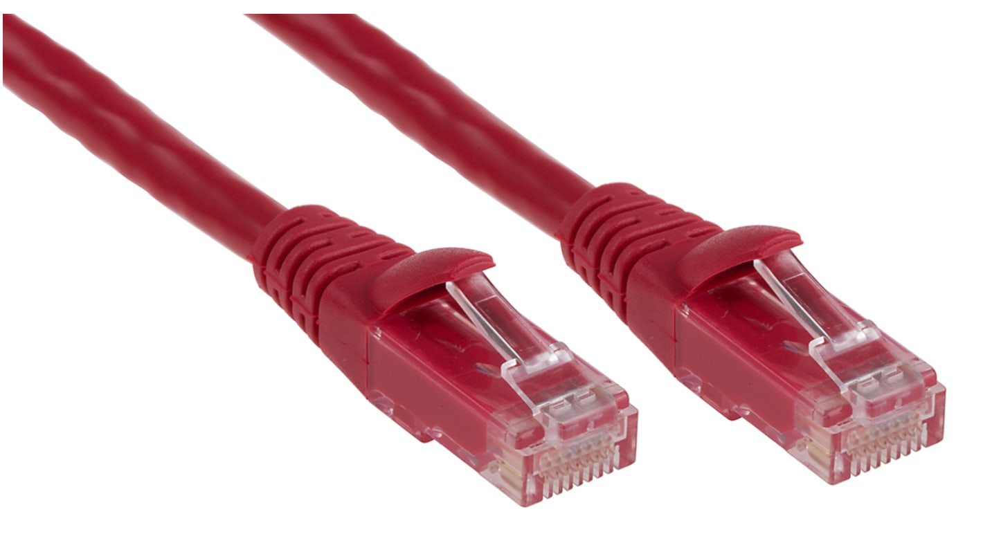 RS PRO Cat6 Male RJ45 to Male RJ45 Ethernet Cable, U/UTP, Red PVC ...
