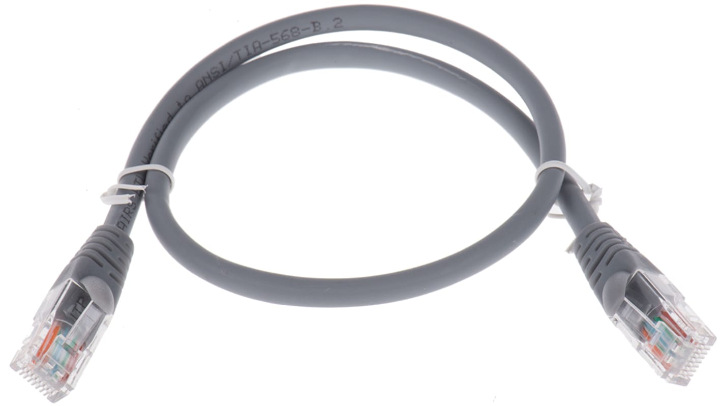 RS PRO Cat5e Male RJ45 to Male RJ45 Ethernet Cable, U/UTP, Grey LSZH ...