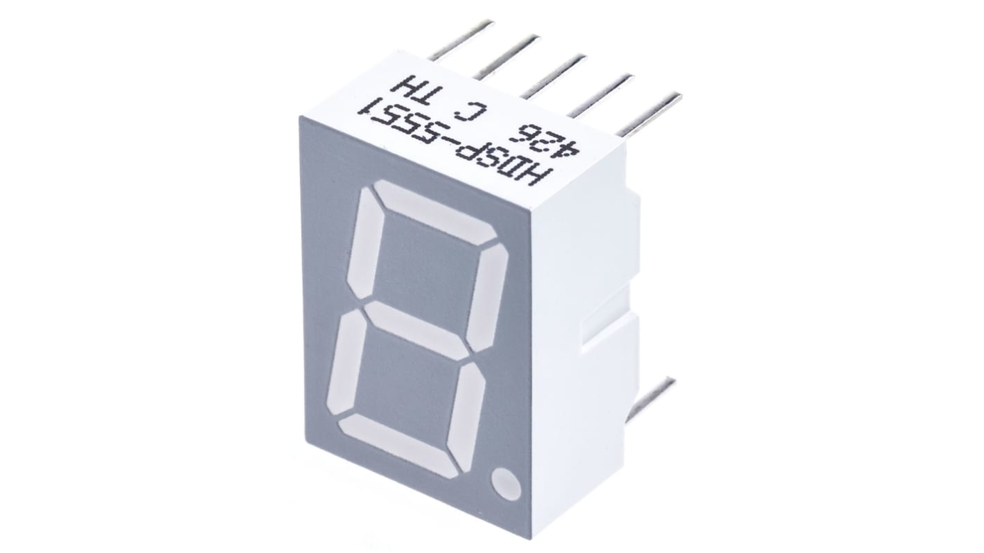 HDSP-5551 Avago 7-Segment LED Display, CA Red 1.48 mcd RH DP 14.2mm | RS
