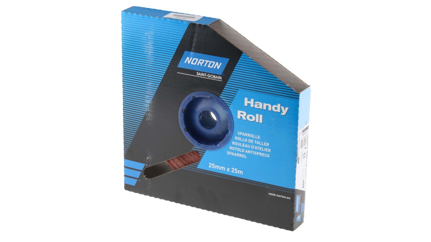 63642531823 | Norton P60 Grit Medium Sandpaper Roll, 25m x 25mm | RS