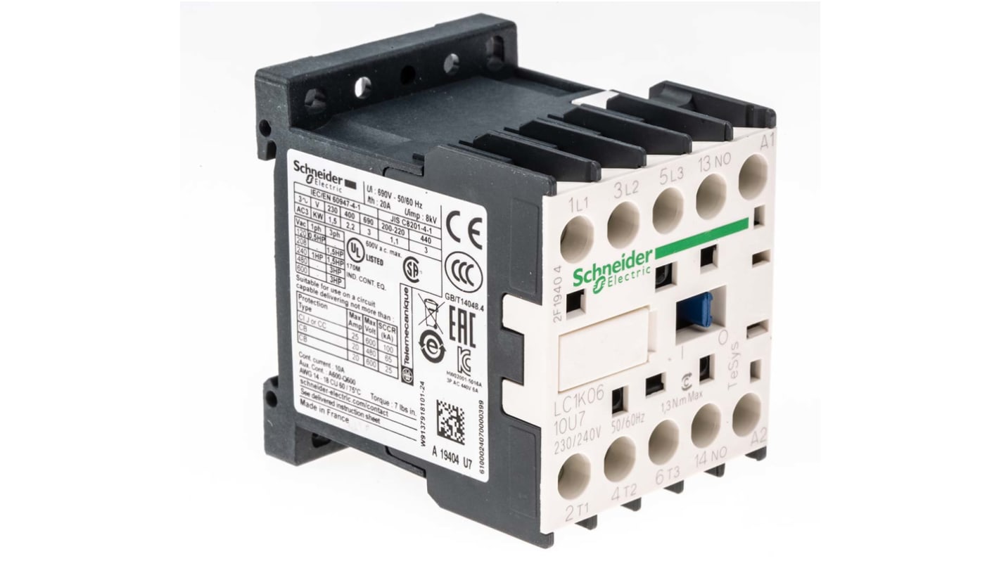 LC1K0610U7 | Schneider Electric TeSys K LC1K Contactor, 230 V ac Coil ...