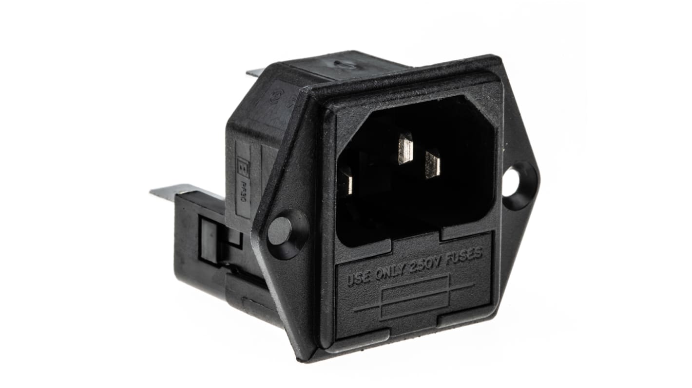PF0030/63 | Bulgin C14 Panel Mount IEC Connector Male, 10A, 250 V, Fuse ...