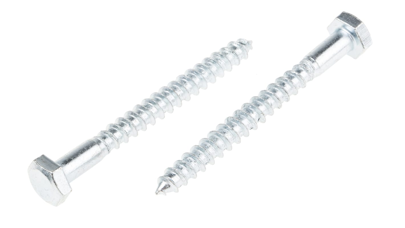 RS PRO Hex Coach Screw, Steel Bright Zinc Plated, 6mm x 60mm | RS