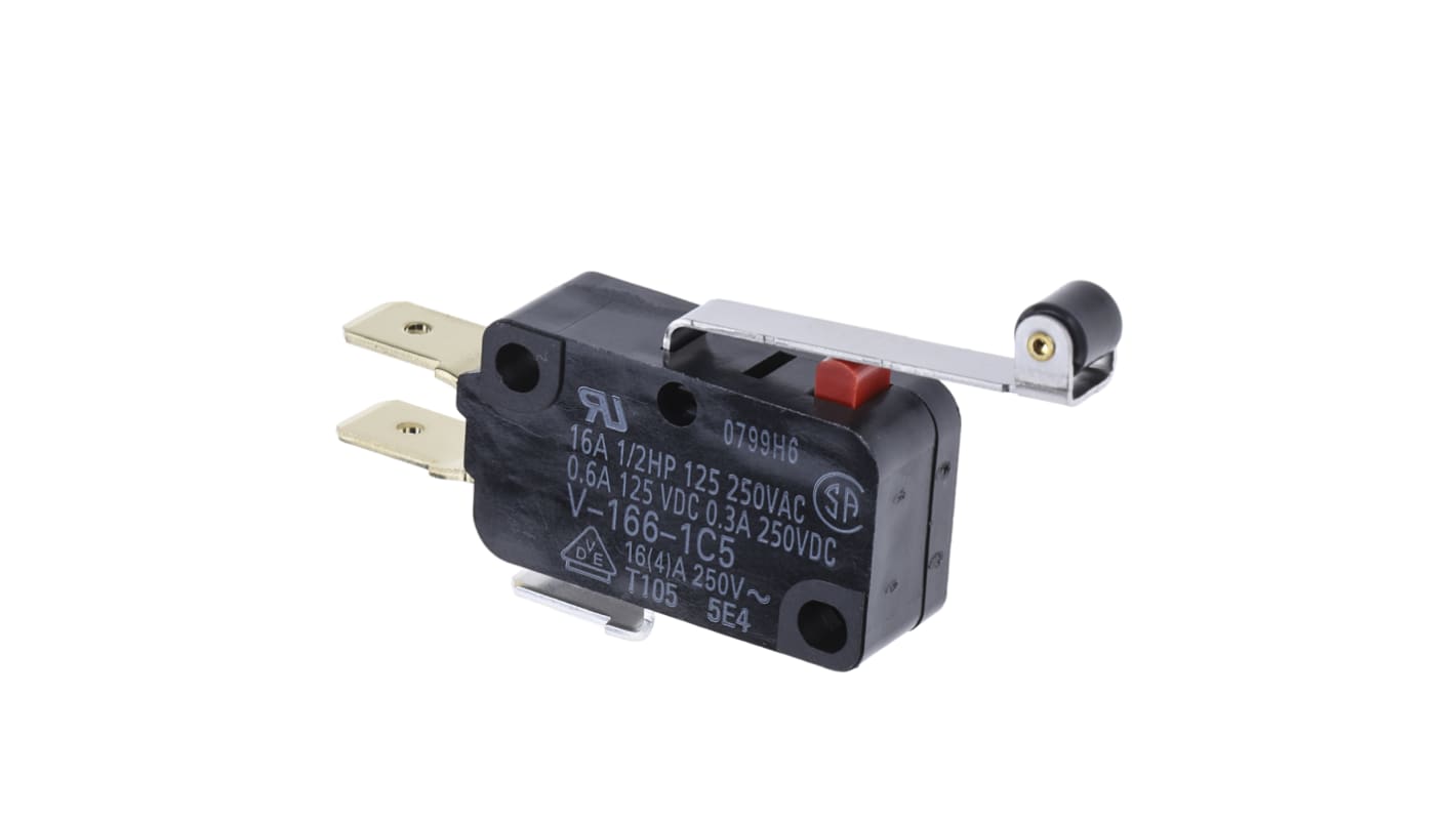 V-166-1C5 | Microrupteur Levier long à rouleau Omron, Cosse, 1 RT, 16 A @ 250 V c.a. | RS