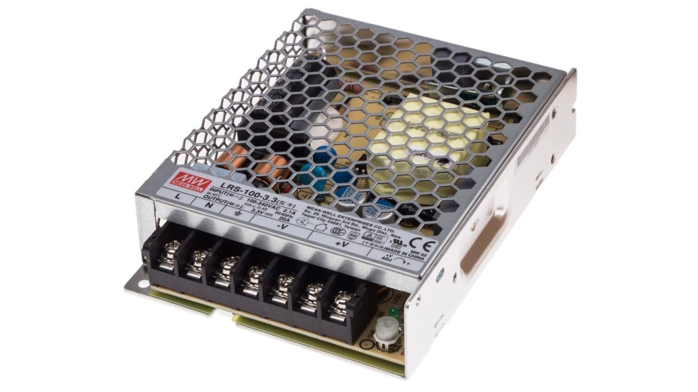 MEAN WELL Switching Power Supply, LRS-100-3.3, 3.3V dc, 20A, 66W, 1 ...