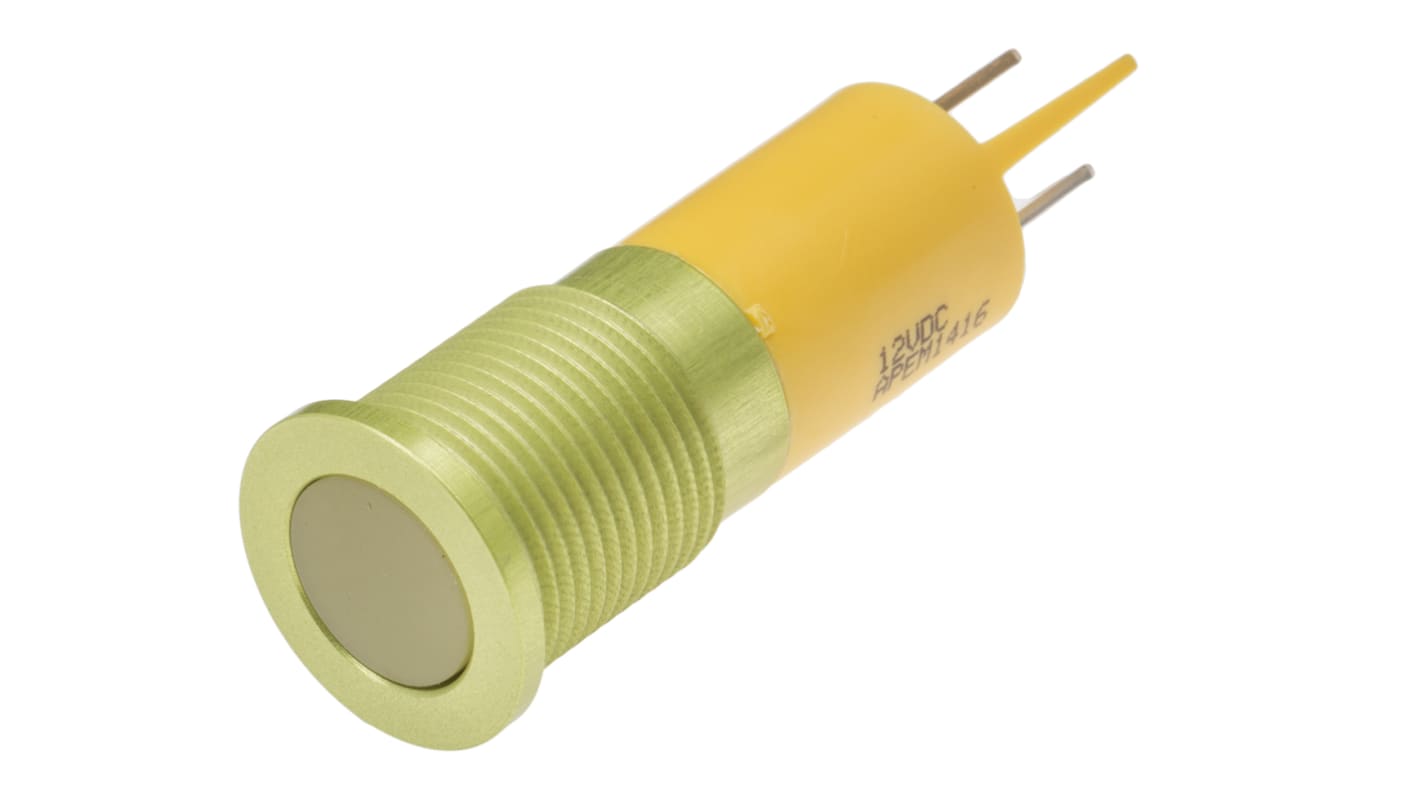 RS PRO Yellow Indicator, 12V dc, 14mm Mounting Hole Size, Faston ...
