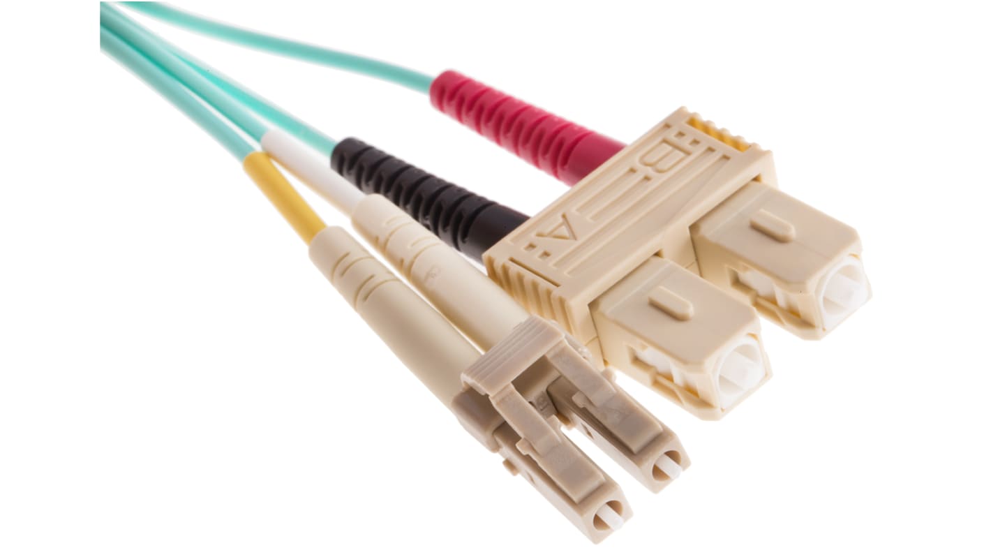 RS PRO LC to SC Duplex Multi Mode OM4 Fibre Optic Cable, 900μm, Blue ...