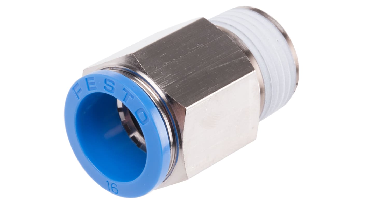 QS-1/2-16 | Festo QS Series Straight Threaded Adaptor, R 1/2 Male to Push In 16 mm, Threaded-to ...