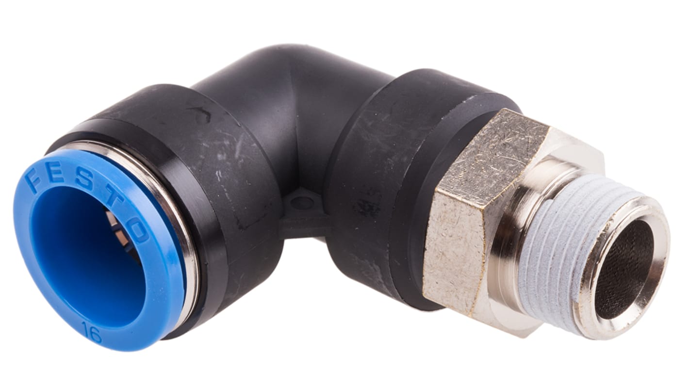 QSL-3/8-16 | Festo QS Series Elbow Threaded Adaptor, R 3/8 Male to Push In 16 mm, Threaded-to ...