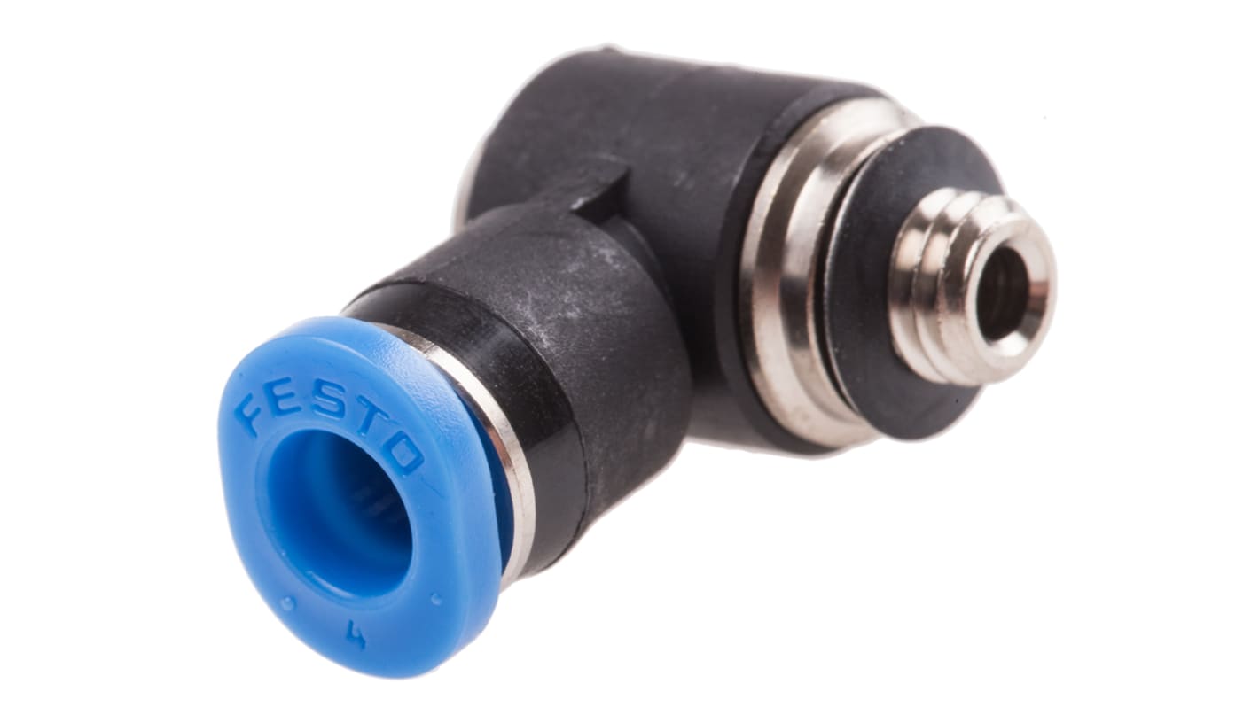 QSMLV-M5-4-I | Festo QS Series Elbow Threaded Adaptor, M5 Male to Push In 4 mm, Threaded-to-Tube ...