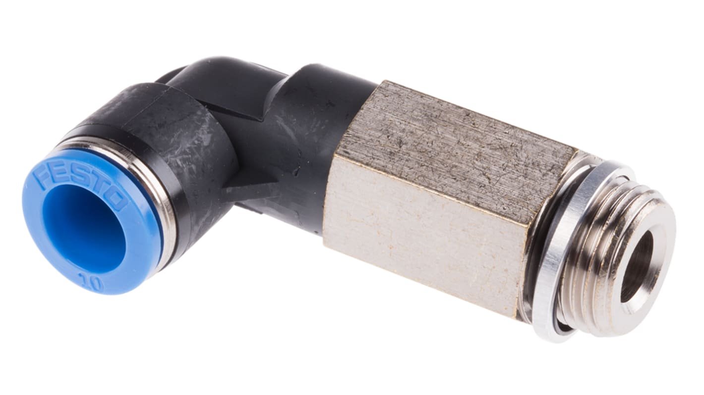 QSLL-G3/8-10 | Festo QS Series Elbow Threaded Adaptor, G 3/8 Male to Push In 10 mm, Threaded-to ...