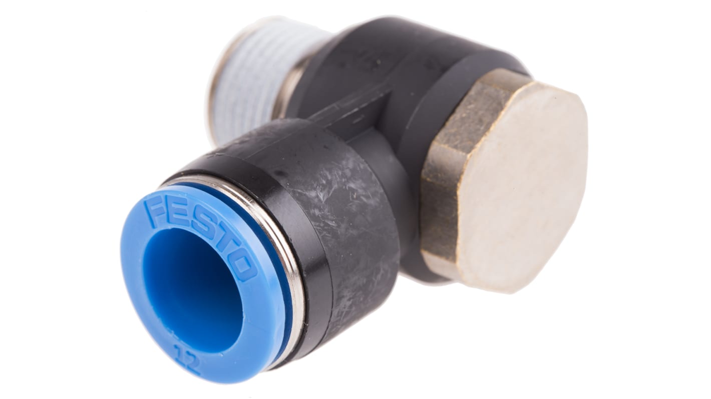 QSLV-3/8-12 | Festo QS Series Elbow Threaded Adaptor, R 3/8 Male to Push In 12 mm, Threaded-to ...