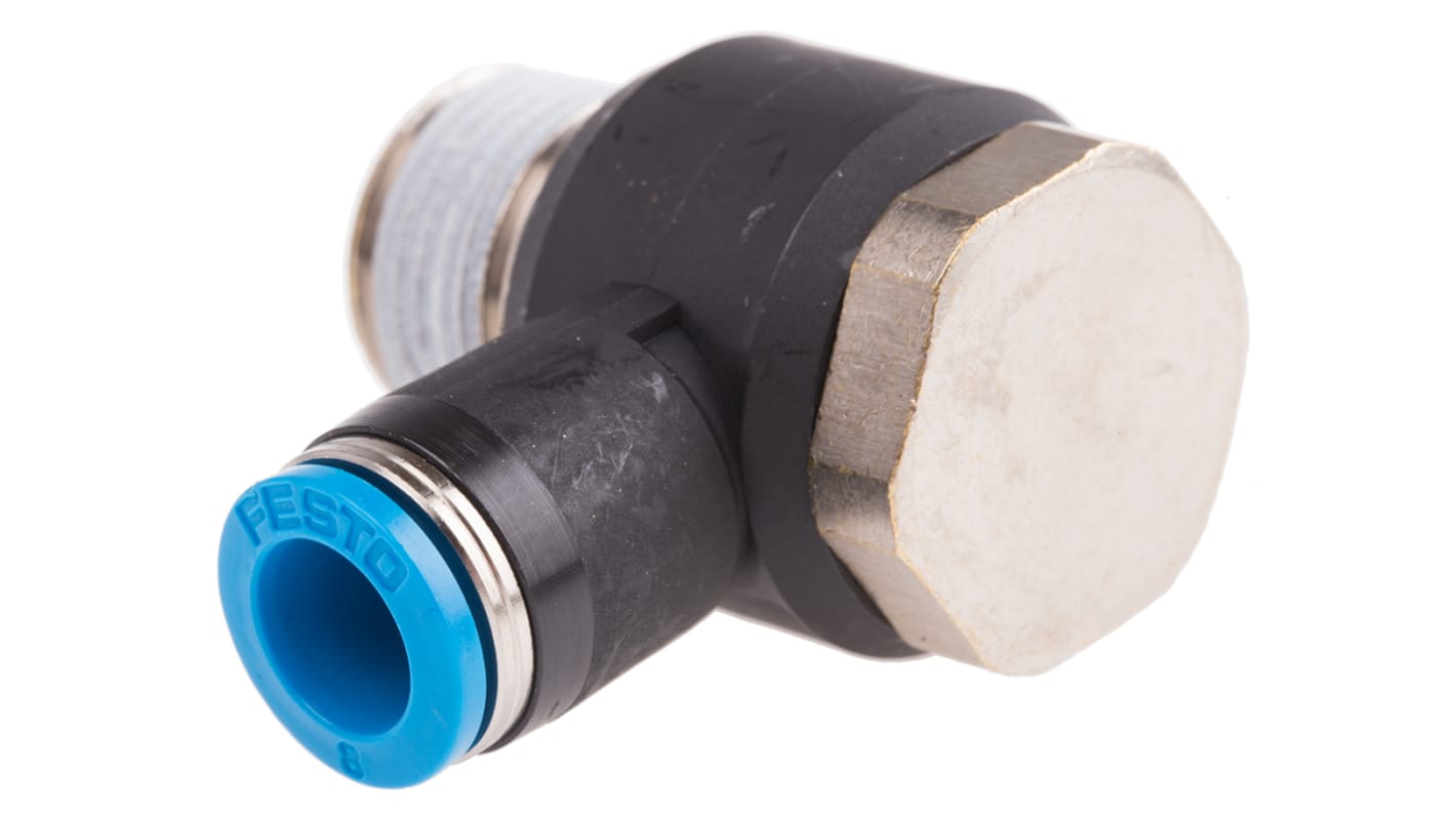 QSLV-3/8-8 | Festo QS Series Elbow Threaded Adaptor, R 3/8 Male to Push In 8 mm, Threaded-to ...