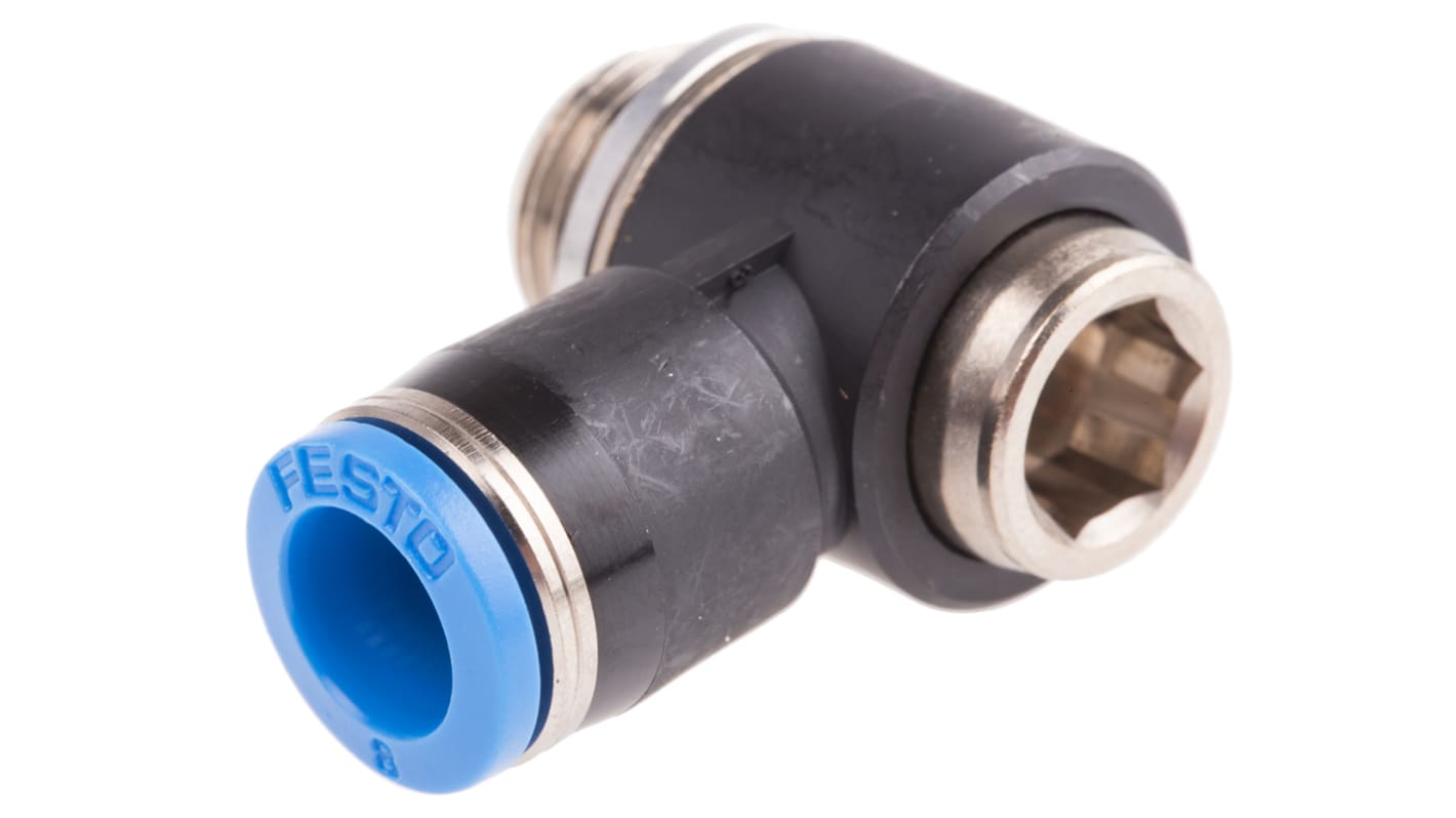 QSLV-G1/4-8-I | Festo QS Series Elbow Threaded Adaptor, G 1/4 Male to Push In 8 mm, Threaded-to ...