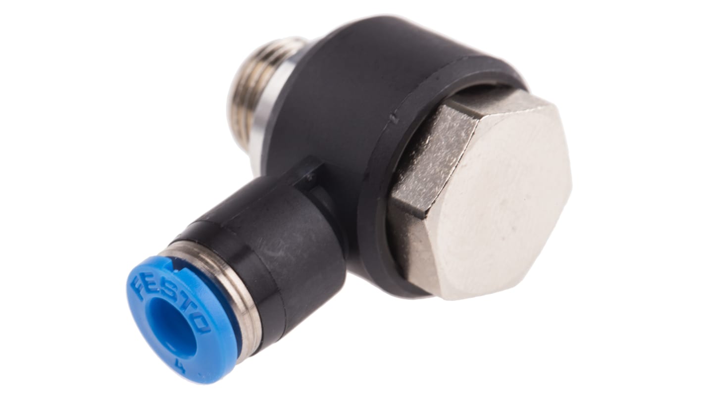 QSLV-G1/8-4 | Festo QS Series Elbow Threaded Adaptor, G 1/8 Male to Push In 4 mm, Threaded-to ...