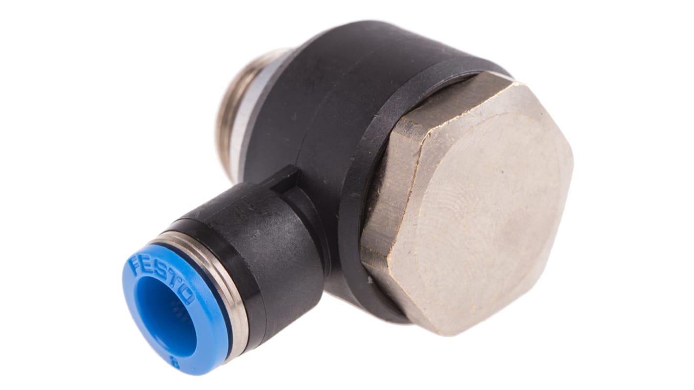 QSLV-G3/8-8 | Festo QS Series Elbow Threaded Adaptor, G 3/8 Male to Push In 8 mm, Threaded-to ...