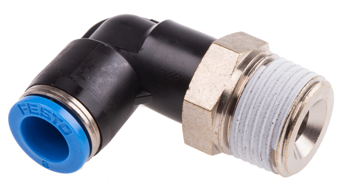 QSL-3/8-8 | Festo QS Series Elbow Threaded Adaptor, R 3/8 Male to Push In 8 mm, Threaded-to-Tube ...