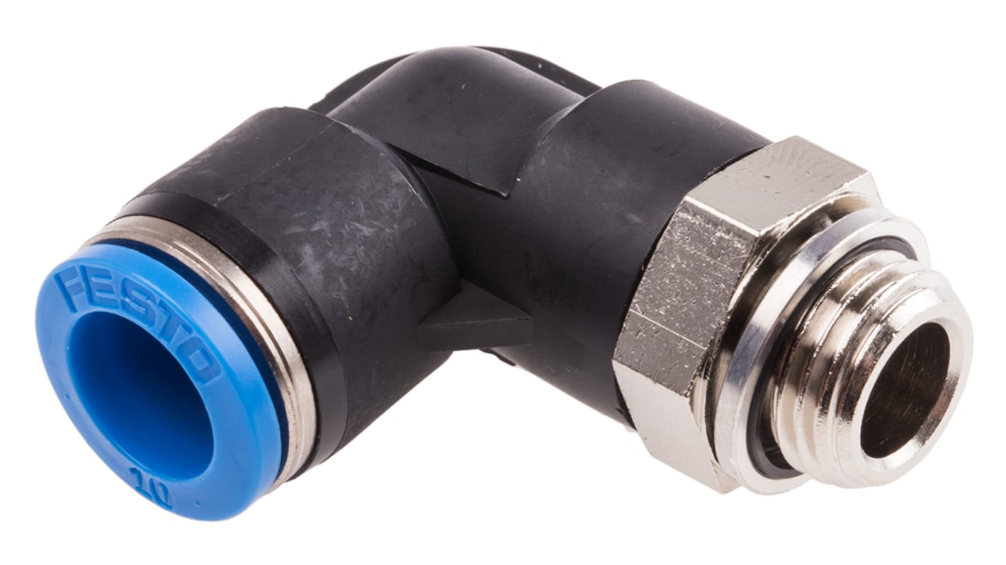 QSL-G1/4-10 | Festo QS Series Elbow Threaded Adaptor, G 1/4 Male to Push In 10 mm, Threaded-to ...