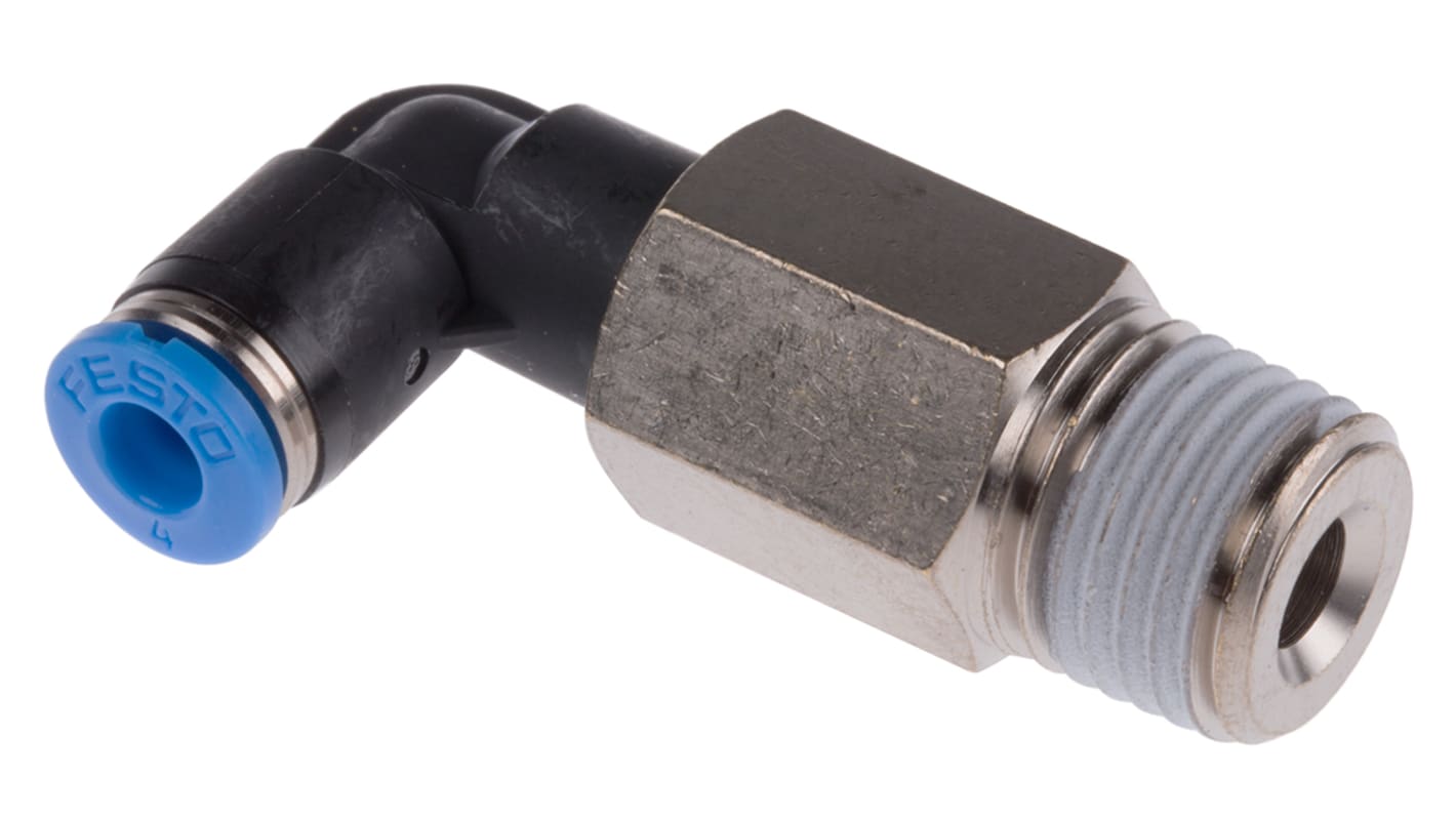 QSLL-1/4-4 | Festo QS Series Elbow Threaded Adaptor, R 1/4 Male to Push In 4 mm, Threaded-to ...