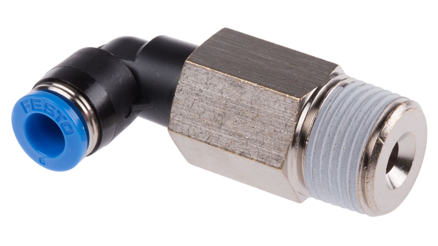 QSLL-3/8-6 | Festo QS Series Elbow Threaded Adaptor, R 3/8 Male to Push In 6 mm, Threaded-to ...
