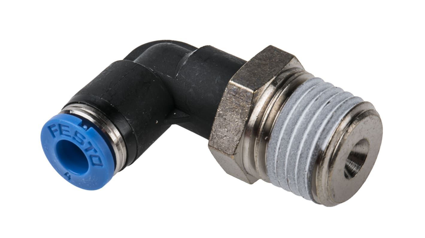 QSL-1/4-4 | Festo QS Series Elbow Threaded Adaptor, R 1/4 Male to Push In 4 mm, Threaded-to-Tube ...