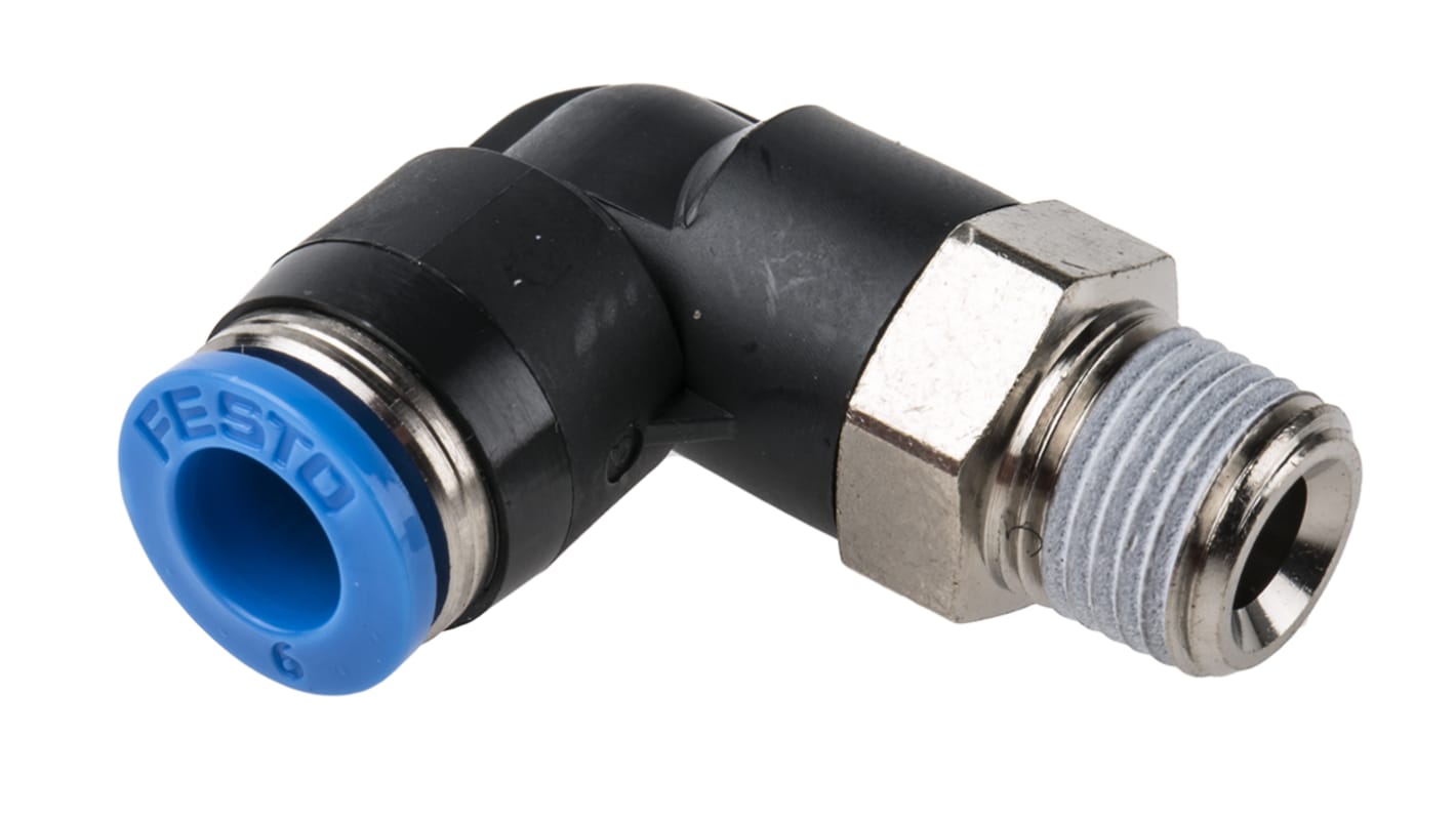 QSL-1/8-6 | Festo QS Series Elbow Threaded Adaptor, R 1/8 Male to Push ...
