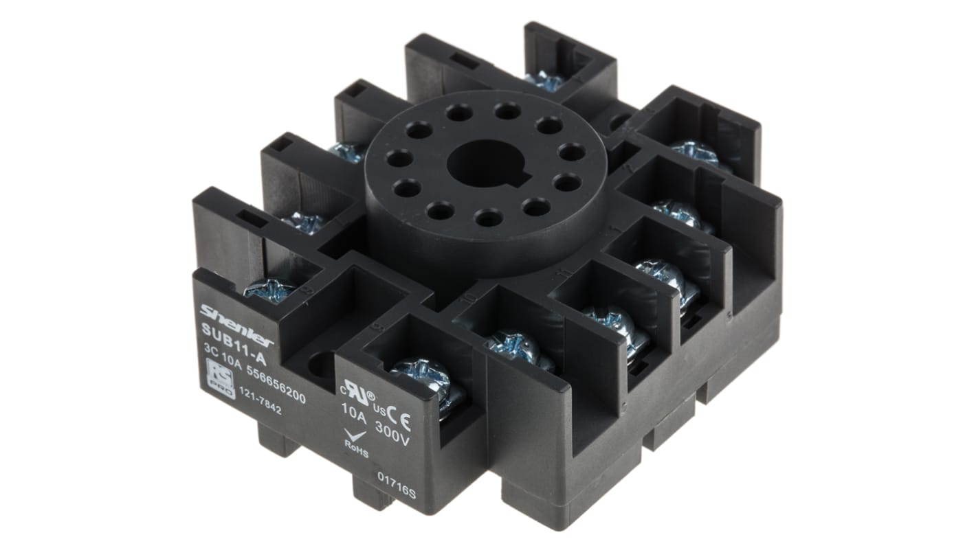 RS PRO 11 Pin 300V DIN Rail Relay Socket, for use with RS PRO RUB ...