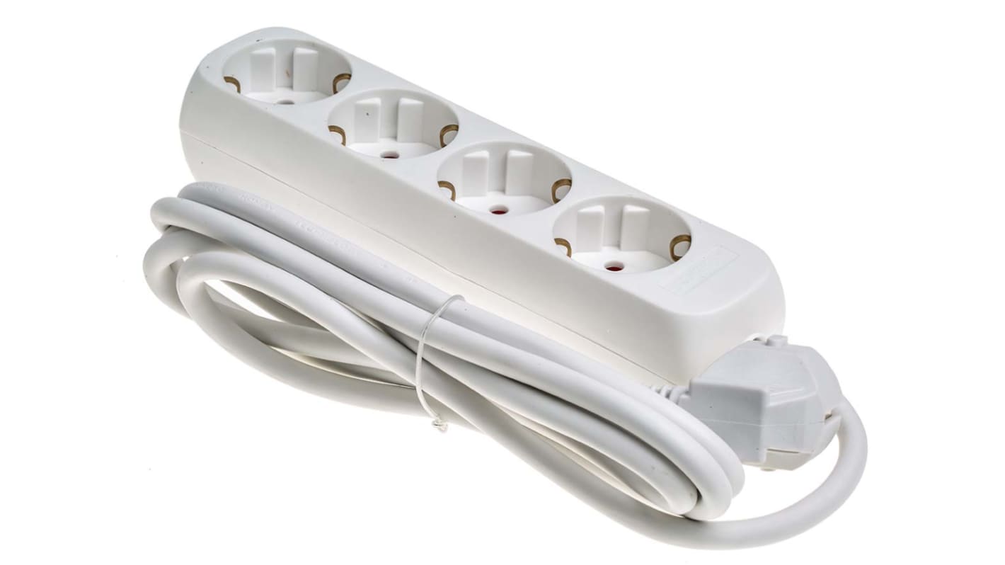 RS PRO 2m 4 Socket Type F - German Schuko Extension Lead, 230 V ac | RS
