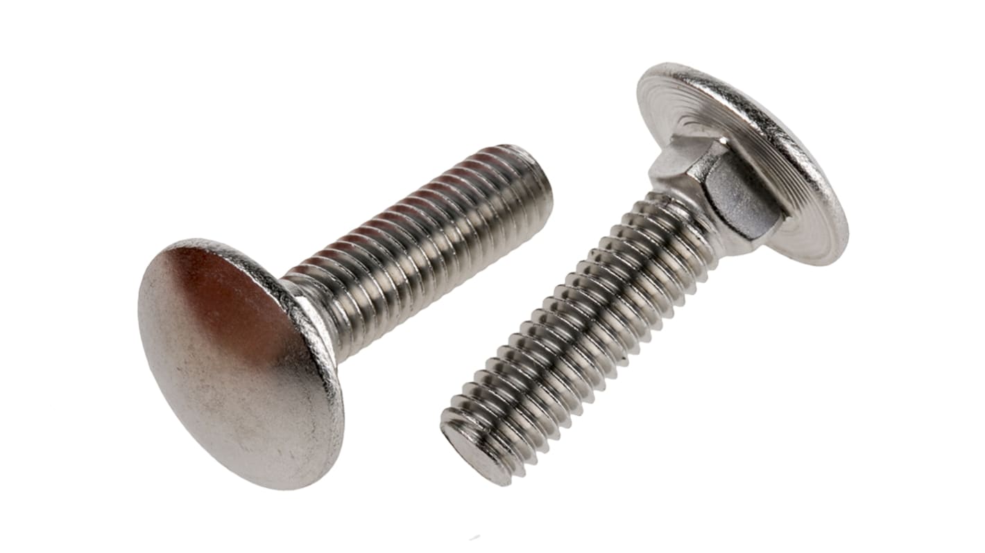 Plain Stainless Steel Coach Bolt, M6 x 25mm | RS