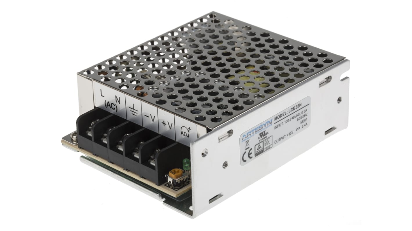 Artesyn Embedded Technologies Switching Power Supply, LCB35N, 15V dc, 2 ...