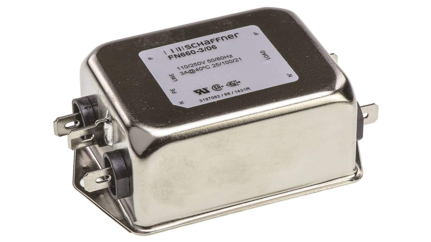FN660-3-06 | Schaffner, FN 660 3A 250 V ac 400Hz, Flange Mount RFI ...