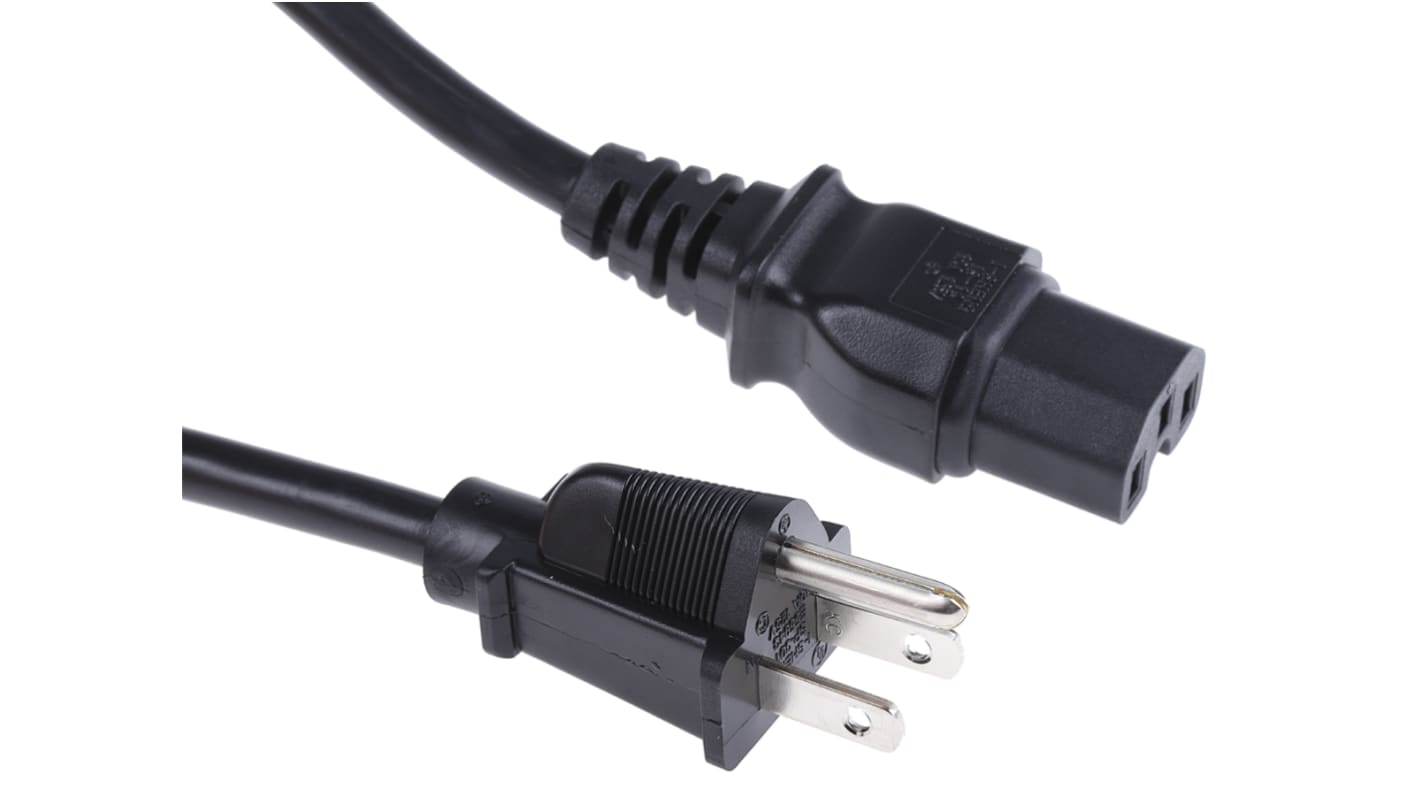 RS PRO IEC C15 Socket to Type B US Plug Plug Power Cord, 2m | RS