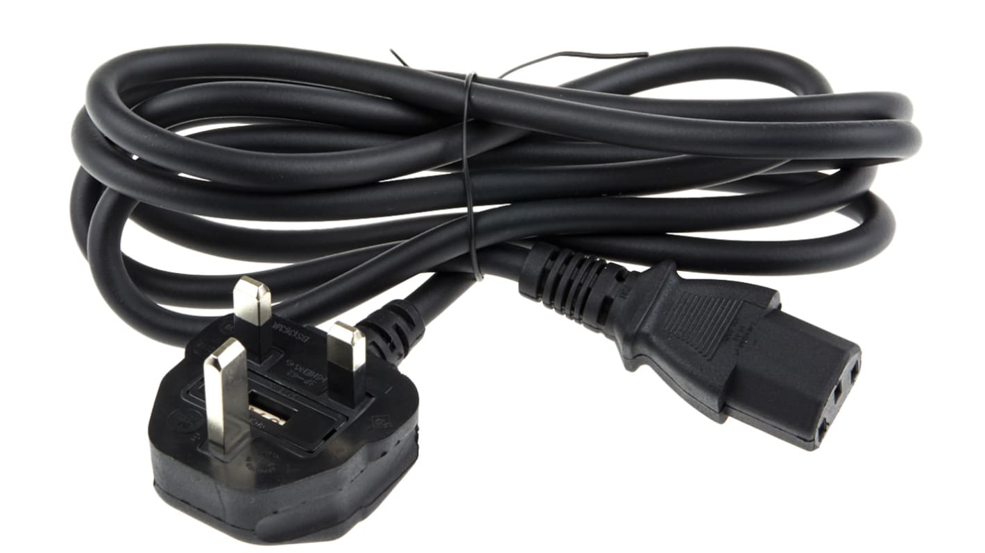 RS PRO IEC C13 Socket to Type G UK Plug Power Cord, 2m | RS