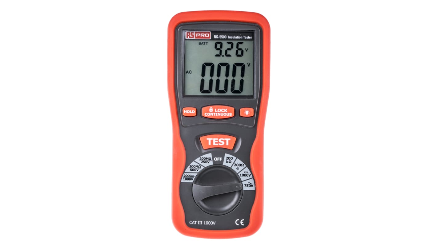 RS PRO RS5500 Insulation Tester, 250V Min, 1000V Max, 2000MΩ Max, CAT ...