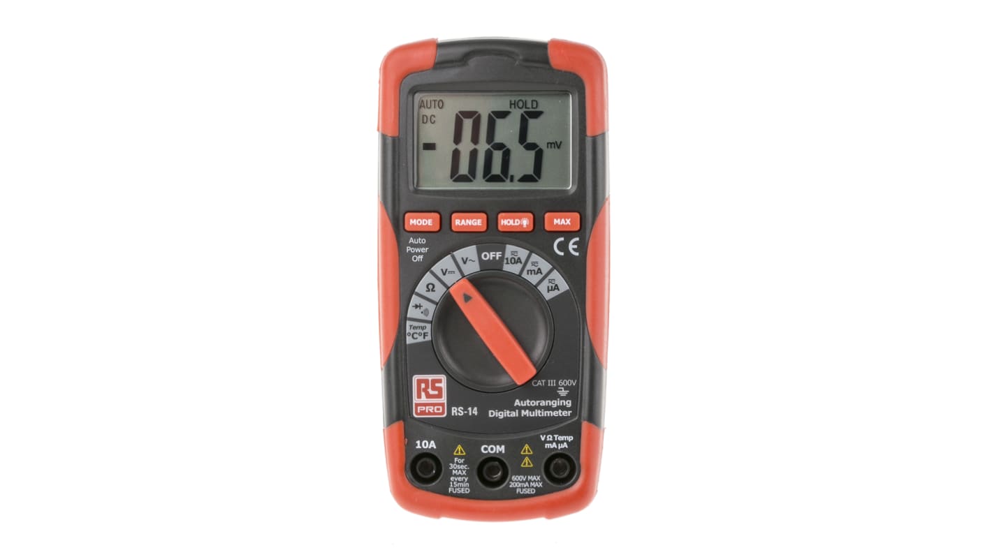 RS PRO RS14 Handheld Digital Multimeter, 10A ac Max, 10A dc Max, 600V ...