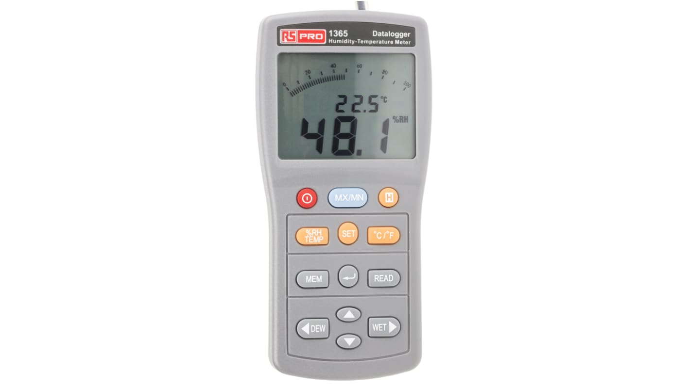RS PRO 2-Kanal Feuchtigkeit, Temperatur Datenlogger, 0°C → +60°C / 95 ...