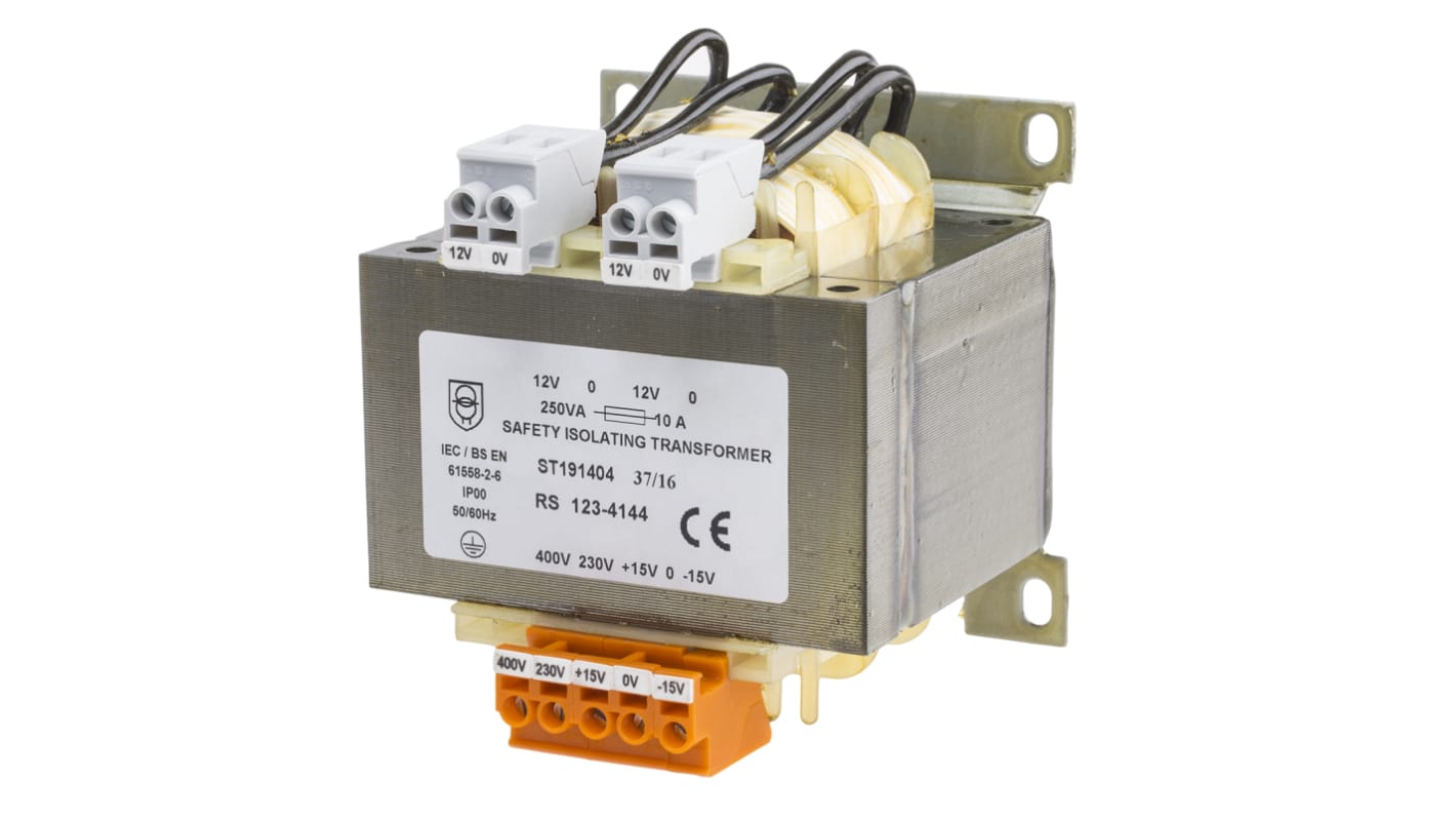 RS PRO 250VA DIN Rail Transformer, IEC 61558-2-6, 230 → 400V ac Primary ...