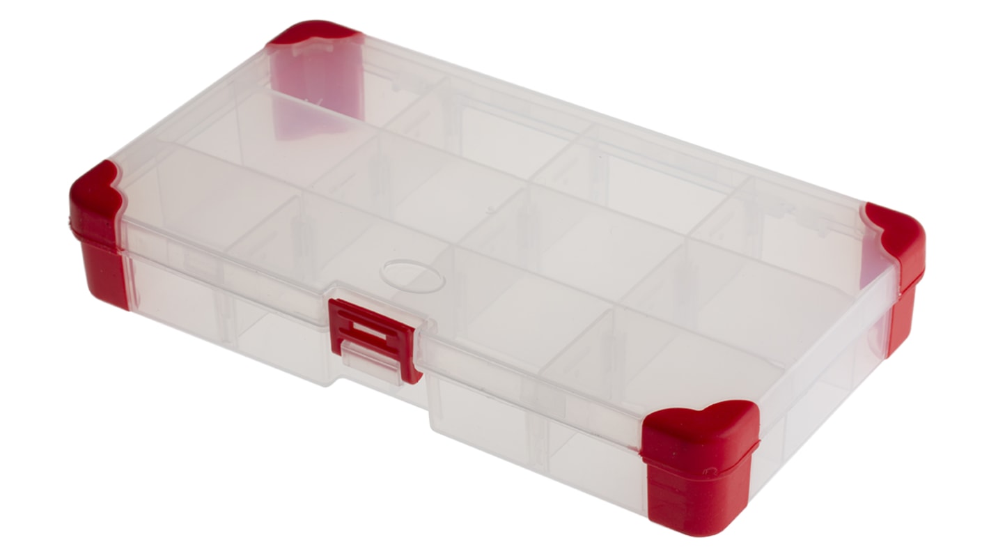 RS PRO 12 Cell Transparent Red Polypropylene, Adjustable Compartment ...