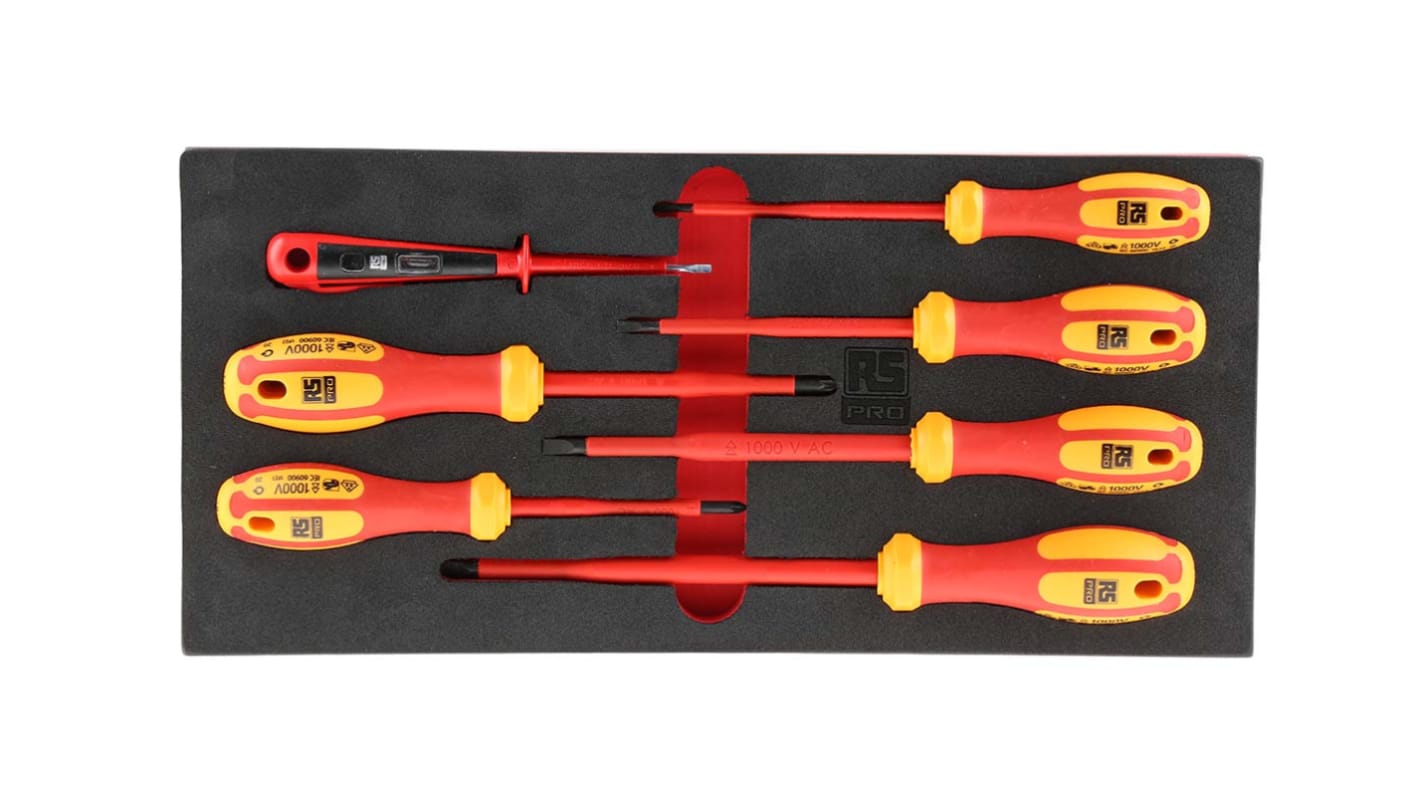 RS PRO Pozidriv; Slotted Insulated Screwdriver Set, 7-Piece | RS