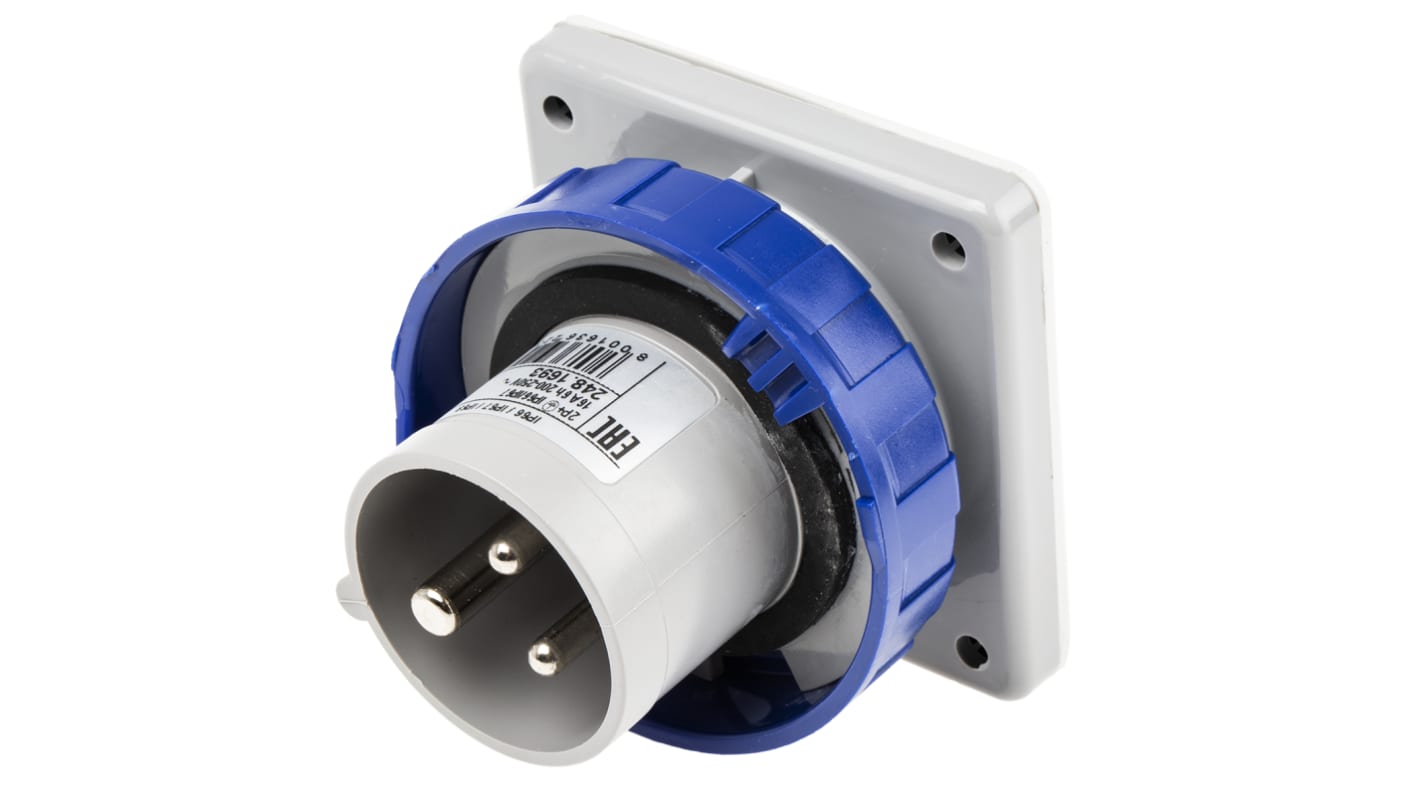 248.1693 | Scame IP67 Blue Panel Mount 2P + E Industrial Power Plug ...