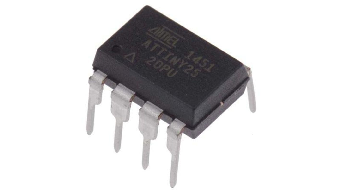 Microchip ATTINY25-20PU, 8bit AVR Microcontroller, ATtiny25, 20MHz, 2 ...
