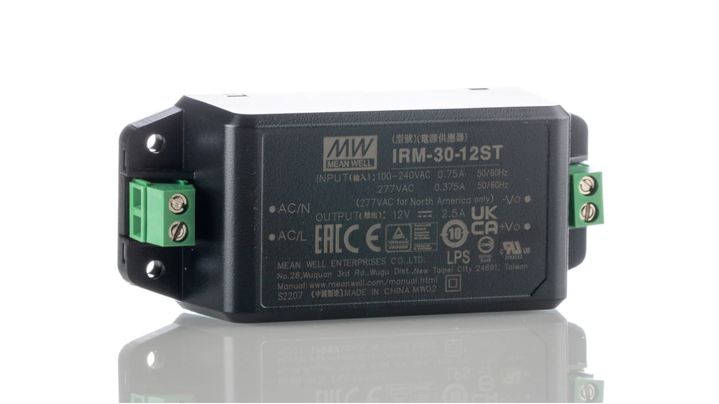 MEAN WELL Switching Power Supply, IRM-30-12ST, 12V dc, 2.5A, 30W, 1 ...