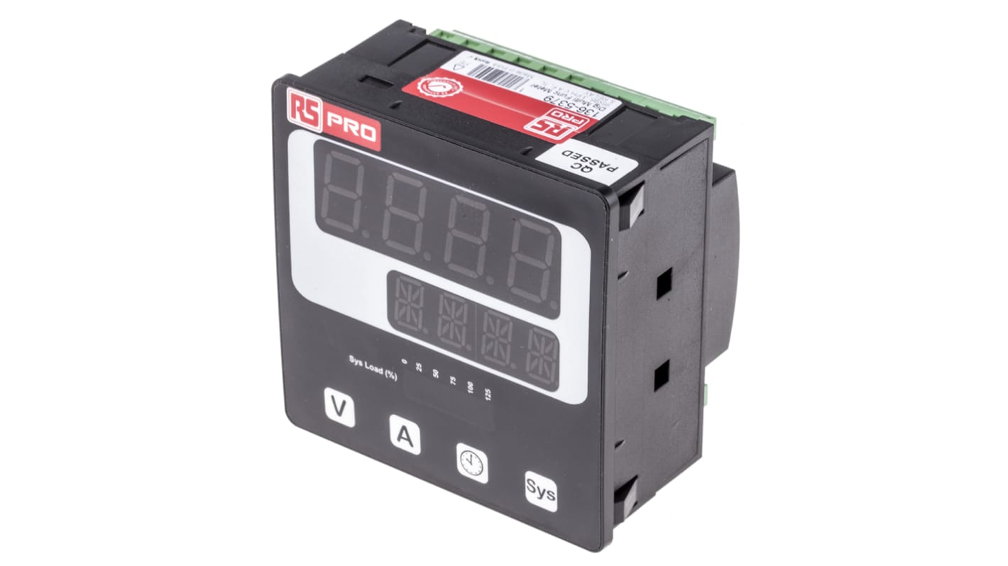 RS PRO LED Digital Panel Multi-Function Meter for AC Current, AC Voltage, Frequency, Hour, RPM ...