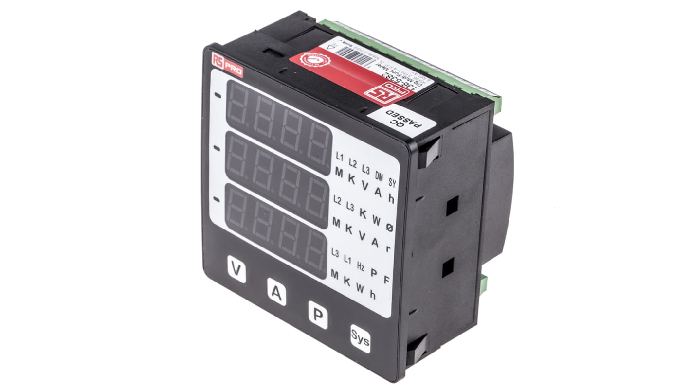RS PRO LED Digital Panel Multi-Function Meter for Current, Frequency, System Active Power ...