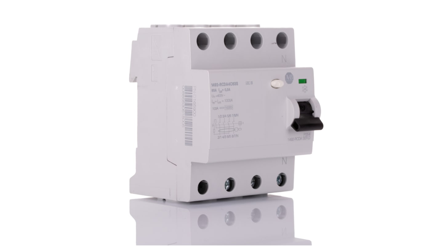 1492-RCDA4C63S | Allen Bradley 1492-RCDA RCD, 63A, 3P+N Pole, 300mA ...