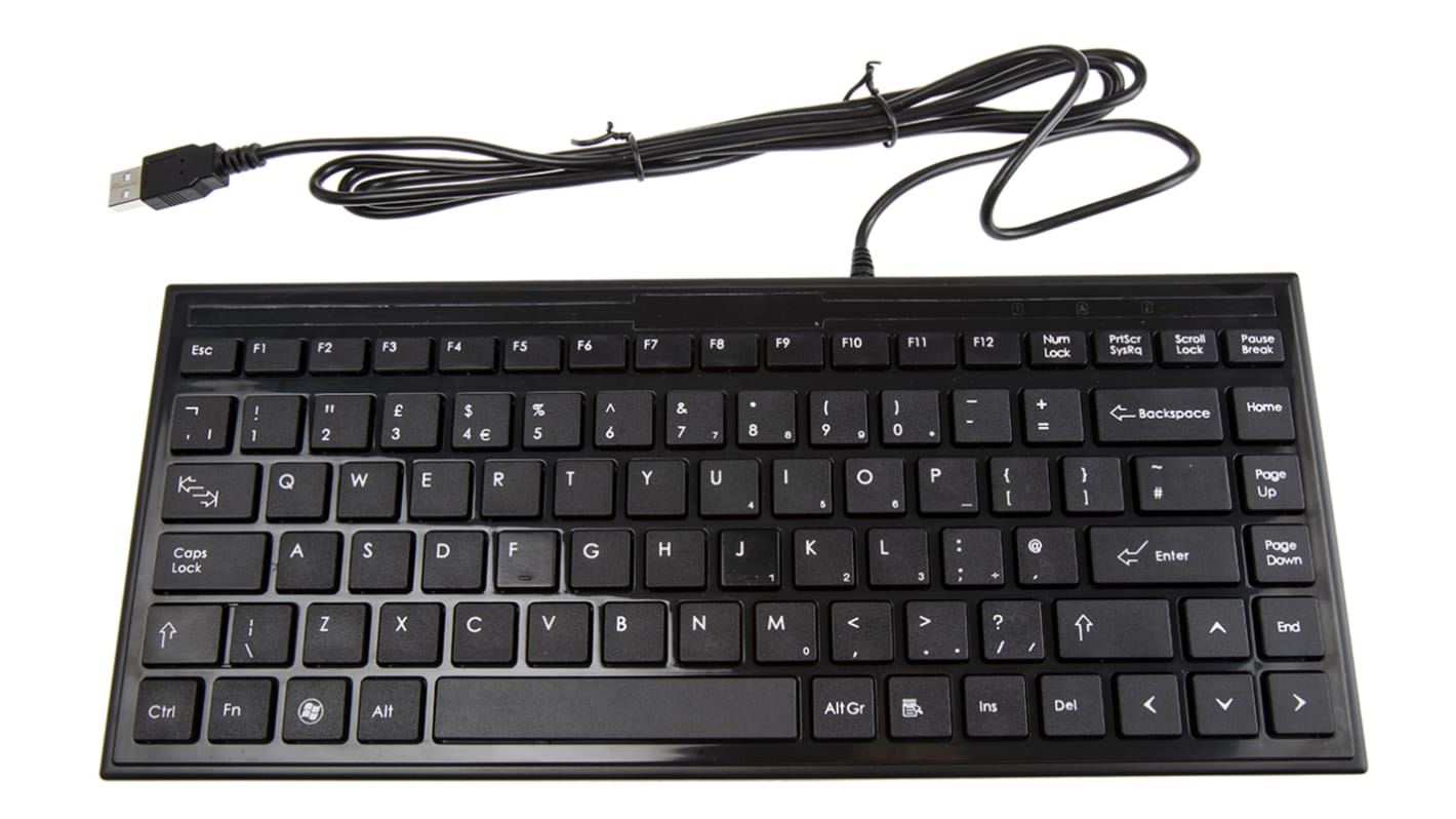 RS PRO Wired USB Mini Keyboard, QWERTY (UK), Black | RS